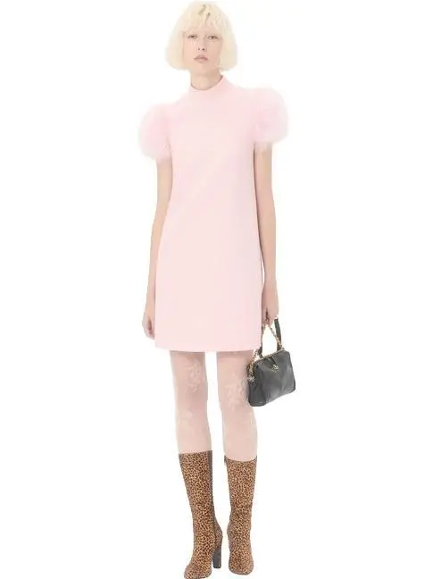 Valentino Garavani Short Crepe Couture Dress With Feathers - Pink