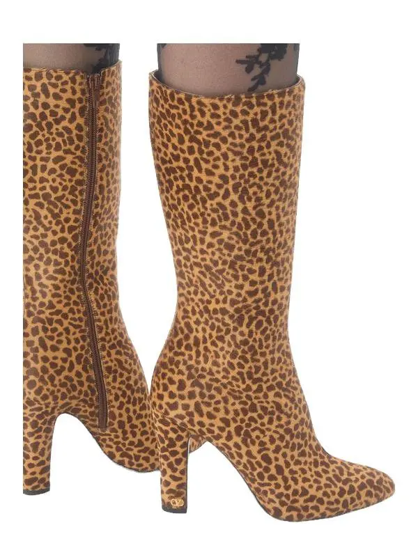 Valentino Garavani Calfskin Boots With Vlogo - Animal Print