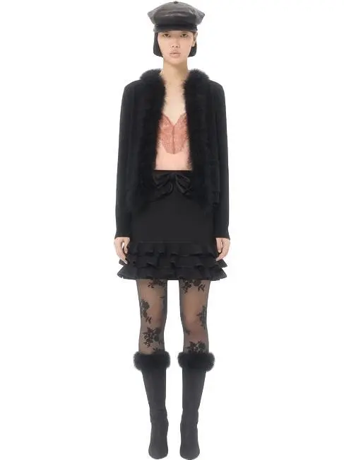 Valentino Garavani Wool Cardigan With Feathers - Black