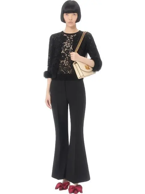 Valentino Garavani Lace And Cotton Cardigan With Feather Boa - Black