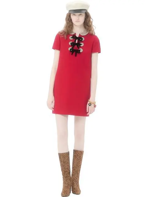 Valentino Garavani Embroidered Crepe Couture Short Dress - Red
