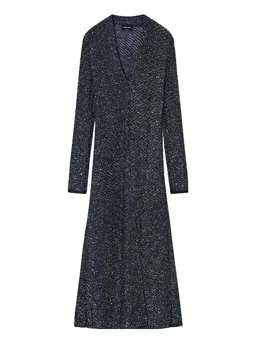 Giorgio Armani Viscose And Lurex Knit Long Cardigan With Sequins - Blue