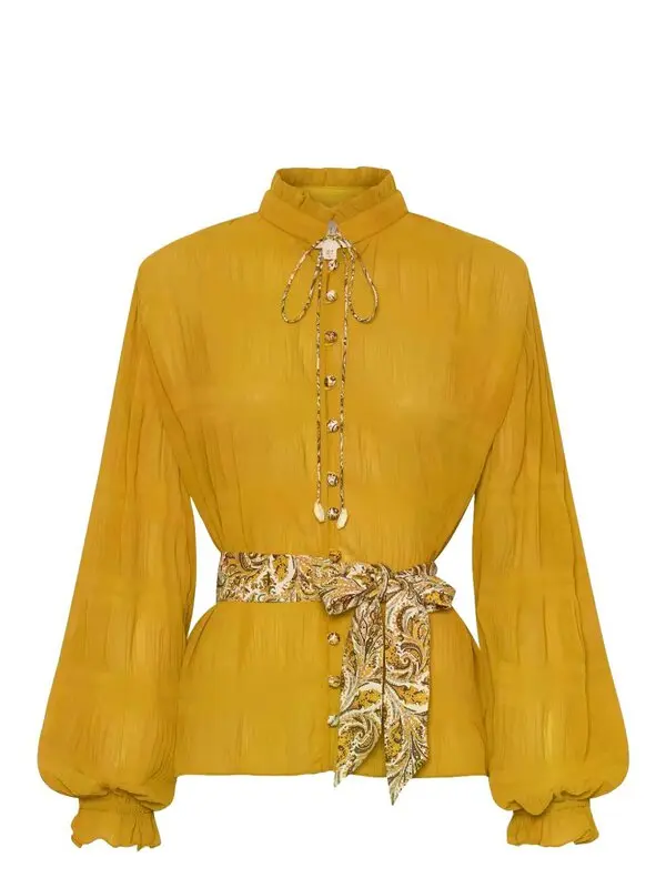 IXIAH Ruffled Tie-neck Blouse - Yellow