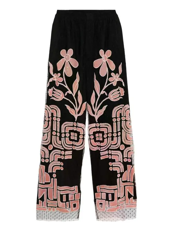 Biyan Floral-embroidered Trousers - Black