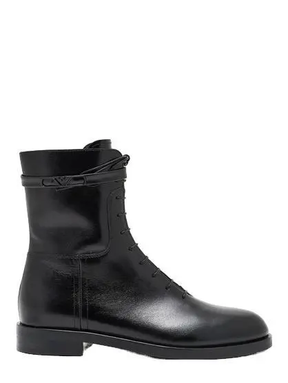 Emporio Armani Leather Ankle Boots With Logo Strap - Black