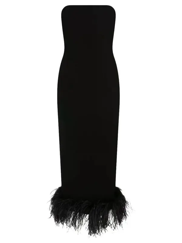 16Arlington Minelli Feather-trim Midi Dress - Black