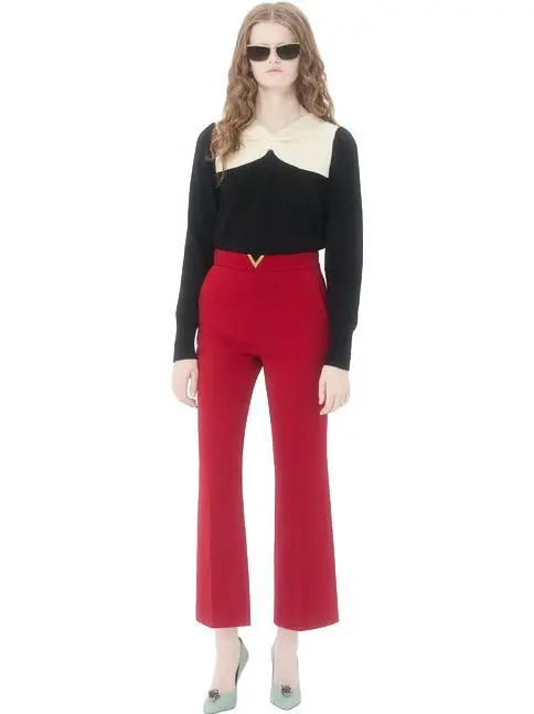 Valentino Garavani Wool Crepe Pants With V Gold - Red