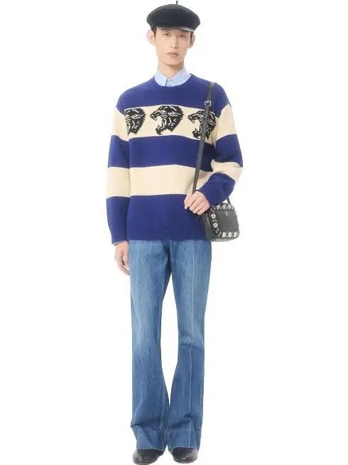 Valentino Garavani Wool Sweater With Jacquard Panther Pattern - Natural