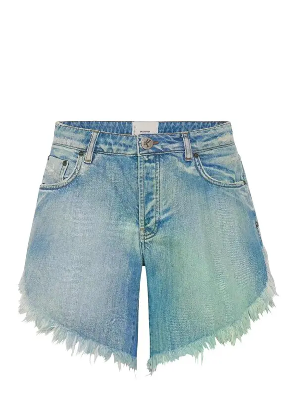 ONETEASPOON Frankies Frayed Asymmetric Denim Shorts - Blue