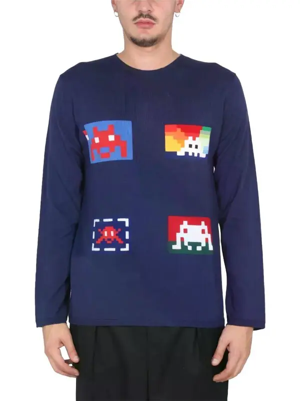 Comme Des Garçons Graphic Crewneck Knitwear - Blue