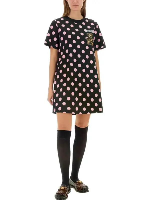 Moschino Polka-dot Teddy-print Midi Dress - Black