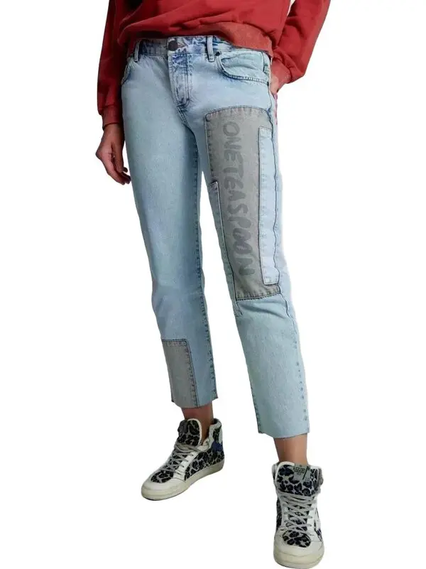 ONETEASPOON Patchwork Frayed Jeans - Blue