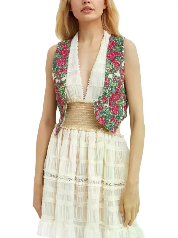 Hemant & Nandita Nova Cambric Floral-embroidered Waistcoat - Neutrals