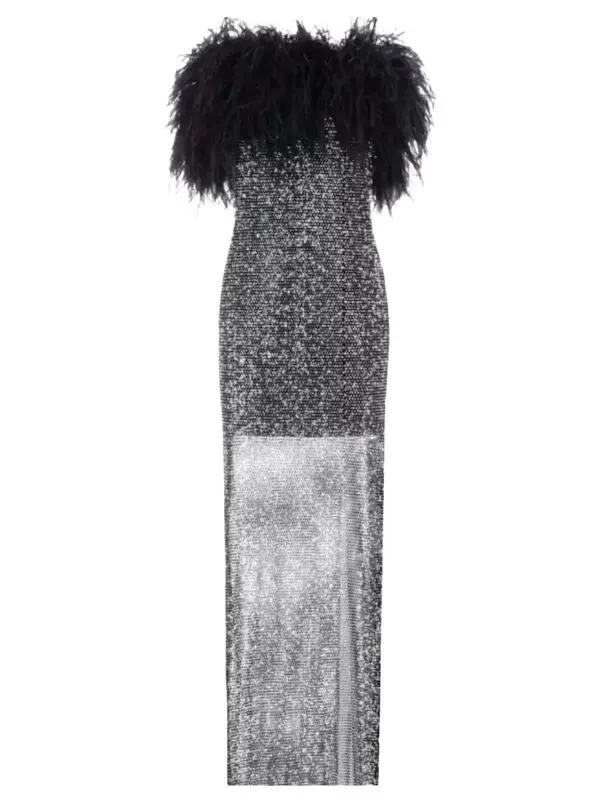 SANTA BRANDS Feather-embellished Slit Midi Dress - Black
