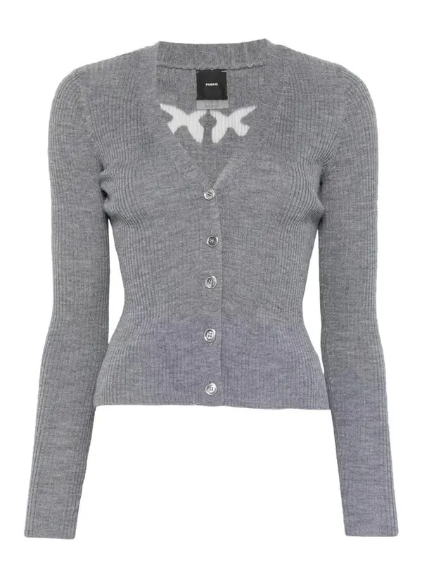 Pinko Ribbed Knit Button Cardigan - Grey