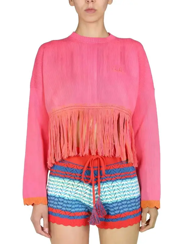 GALLO Long-sleeved Fringed Sweater - Pink