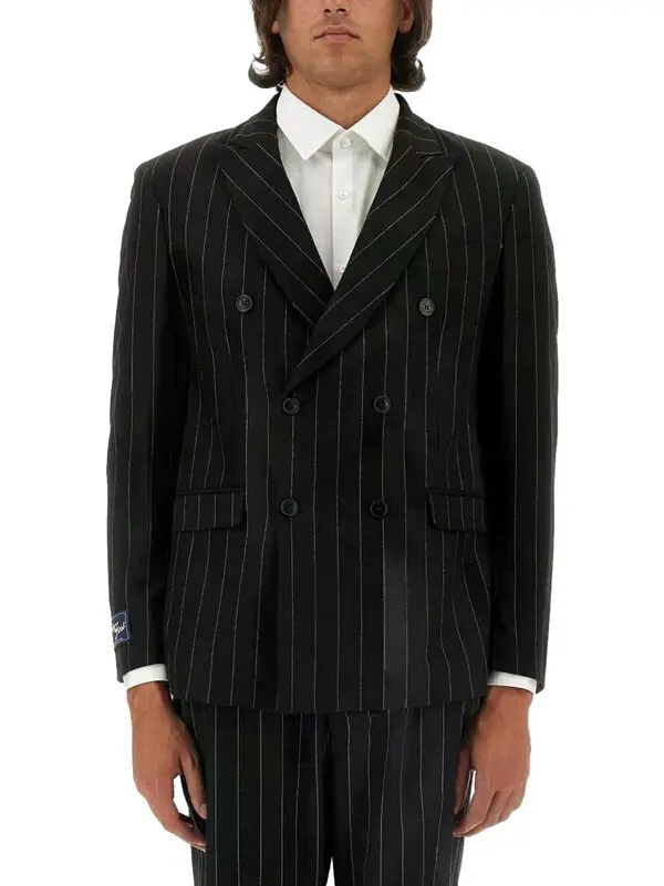 FAMILY FIRST Pinstripe Double-breasted Blazer - Black