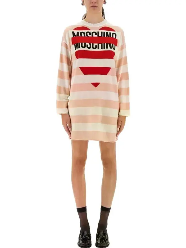 Moschino Heart Striped Dress - Neutrals