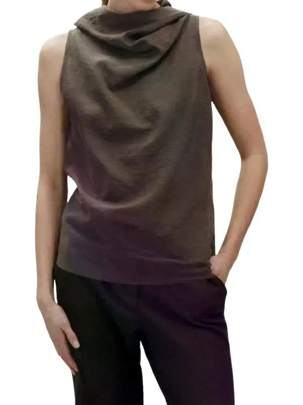 ALYSI Hooded Cowl-neck Sleeveless Top - Brown