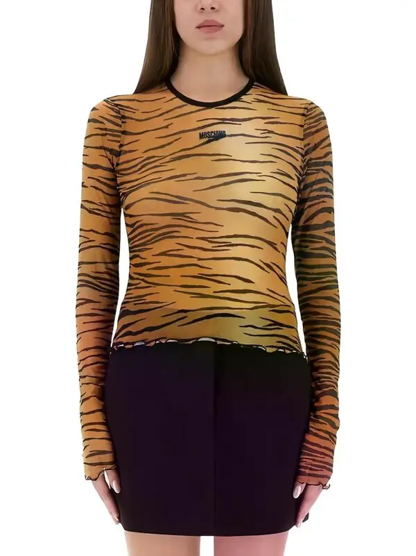 Moschino Tiger Print Long Sleeve Top - Brown