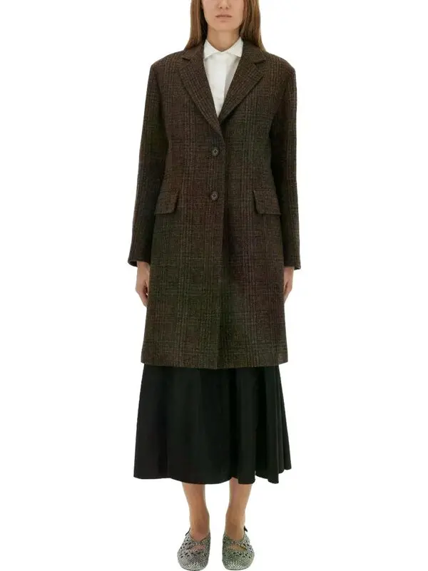 Aspesi Single-breasted Plaid Coat - Brown