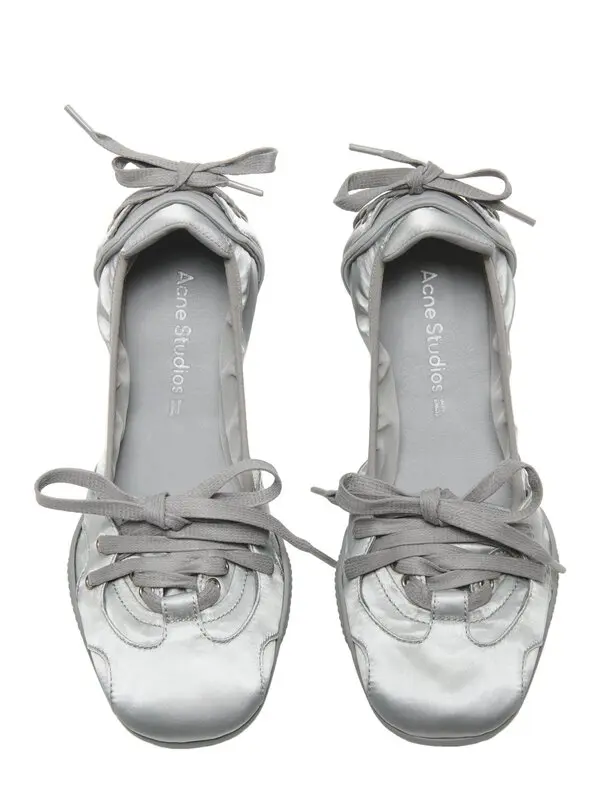 Acne Studios Lace-up Satin Ballerina Shoes - Light Grey