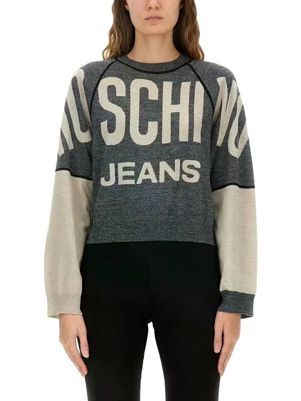 MOSCHINO JEANS Logo Colour Block Top - Grey
