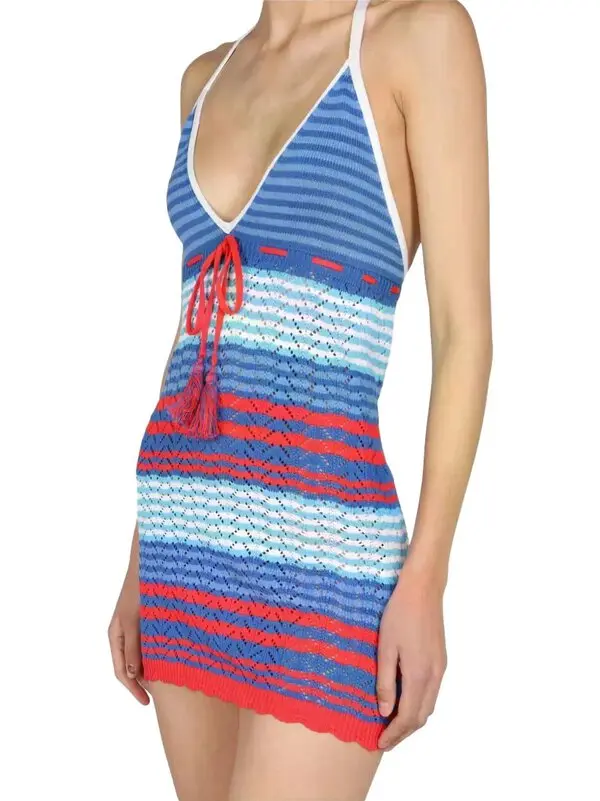 GALLO Striped Tassel-detail Mini Dress - Blue