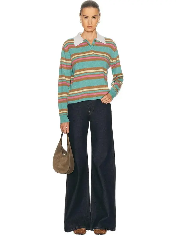 Guest In Residence Cropped Stripe Rugby Sweater - Glacier Combo
