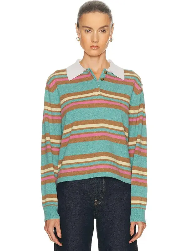 Guest In Residence Cropped Stripe Rugby Sweater - Glacier Combo