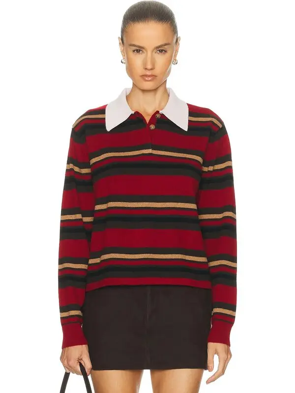 Guest In Residence Cropped Stripe Rugby Sweater - Ruby Combo