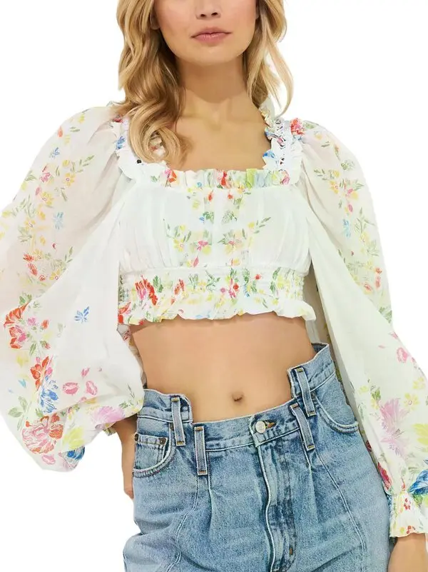 Charo Ruiz Ibiza Floral Square-neck Top - White