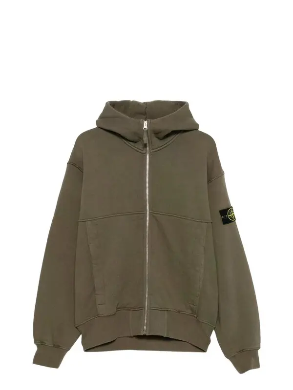 Stone Island Zip Hooded Sweatshirt - Green