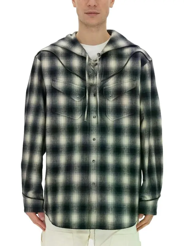 AIE Plaid-check Hooded Shirt - Black