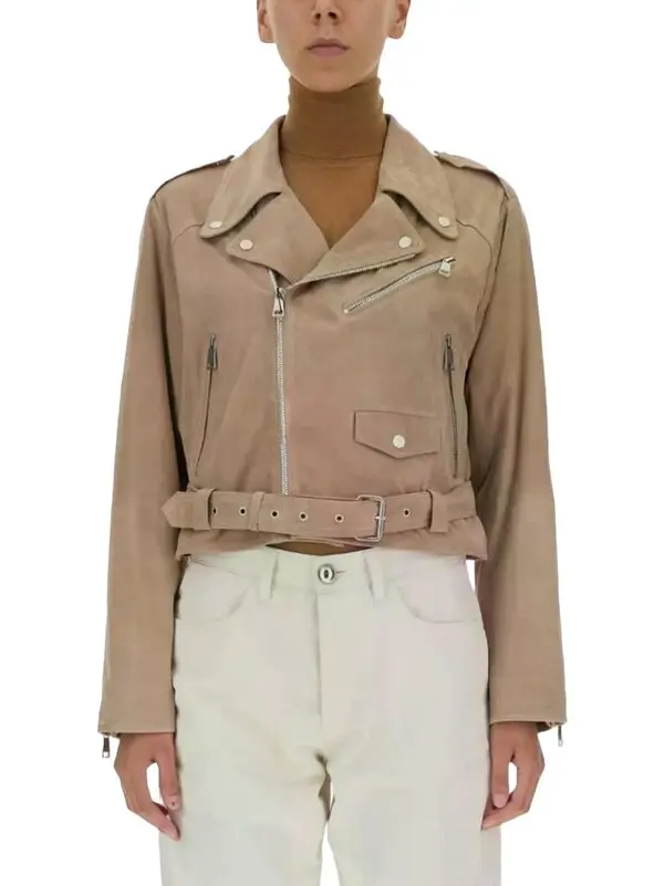 ARMA Belted-waist Asymmetrical-zip Jacket - Neutrals