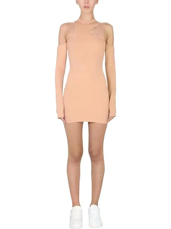 Off-White Long-sleeve Mini Dress - Neutrals