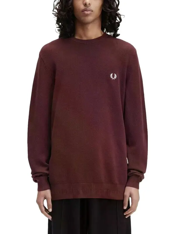 Fred Perry Textured Logo Sweater - Red