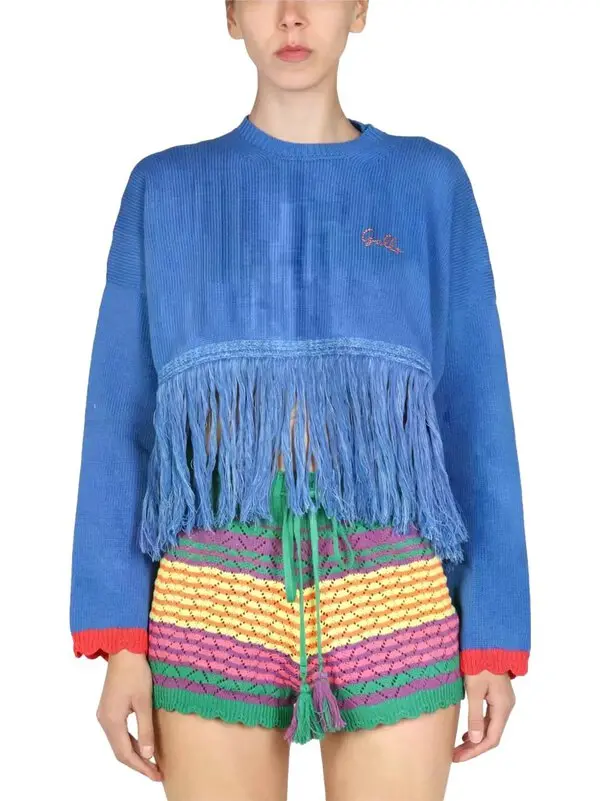 GALLO Fringed Long-sleeves Sweater - Blue
