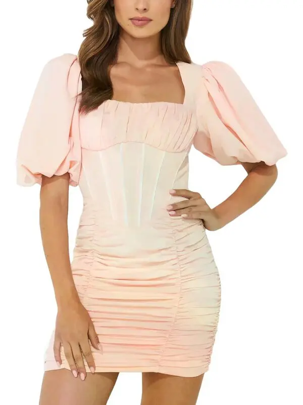 Marianna Senchina Ariel Puff-sleeve Ruched Dress - Pink