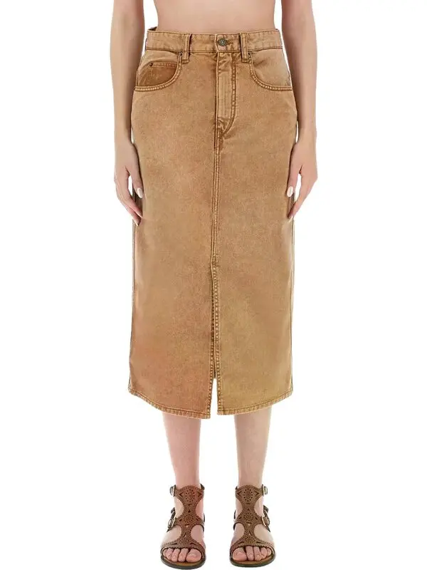 Isabel Marant Front-slit Denim Midi Skirt - Brown