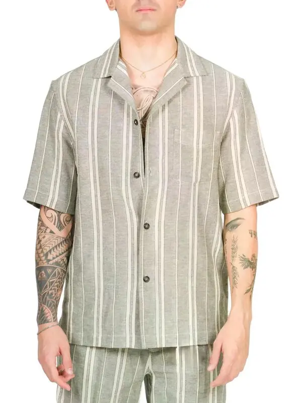 PAOLO PECORA Striped-pattern Short-sleeve Shirt - Green