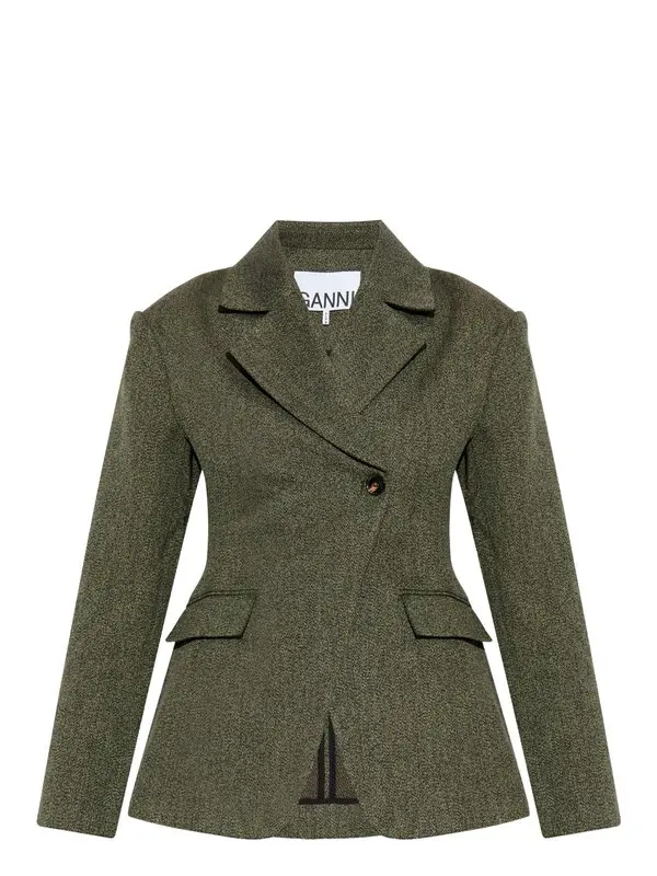 GANNI Wool-trimmed Blazer - Green