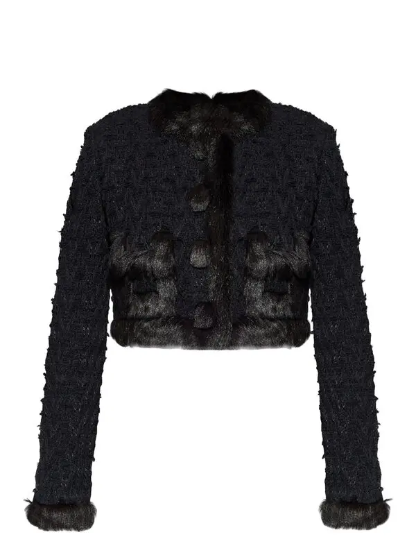 Dolce & Gabbana Tweed Jacket With Fur Inserts - Black