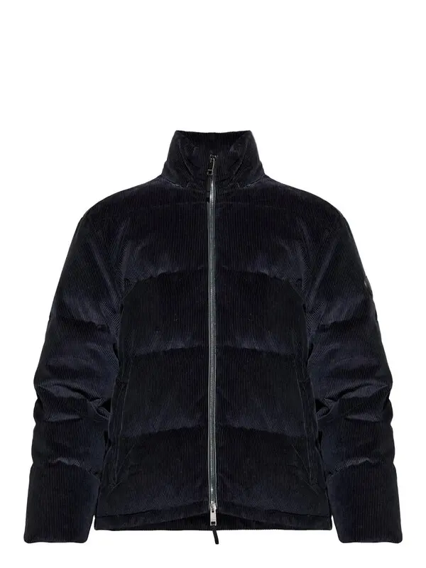 Burberry Corduroy Padded Jacket With Stand Collar - Navy Blue