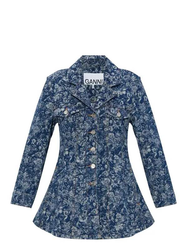GANNI Jacquard Denim Blazer - Blue
