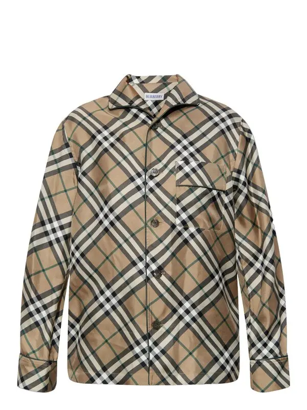 Burberry Check Silk Shirt - Beige