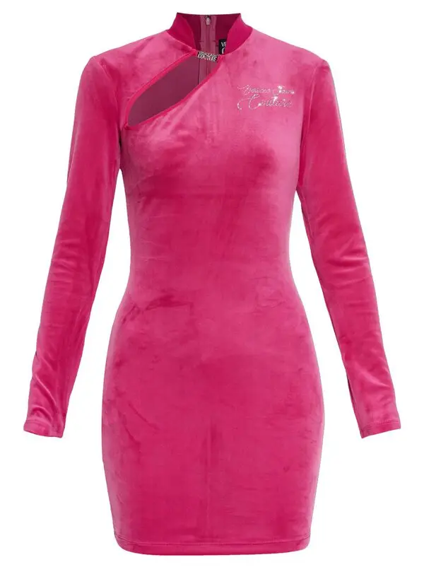 Versace Velvet Mini Dress With Turtleneck - Pink