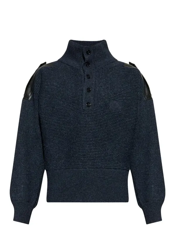 Burberry Sweater With Leather Epaulettes - Navy Blue