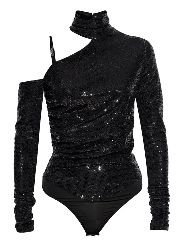 Versace Sequin Bodysuit With Turtleneck - Black