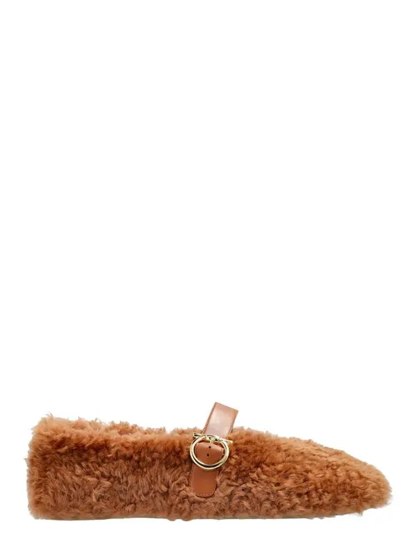 FERRAGAMO Fur Ballerinas With Strap - Brown